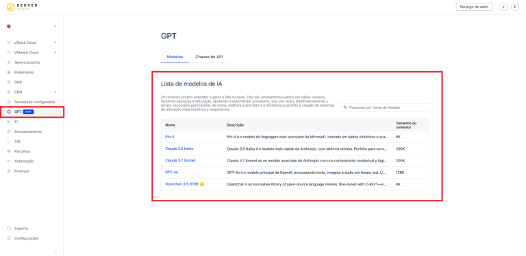 Como abrir o chat com GPT no painel de controle do Serverspace? - Serverspace.com.br