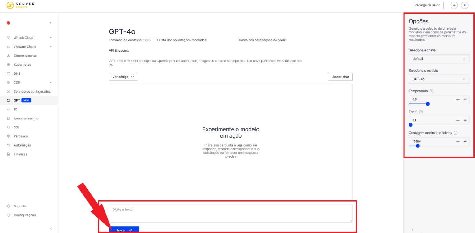 Como abrir o chat com GPT no painel de controle do Serverspace? - Serverspace.com.br